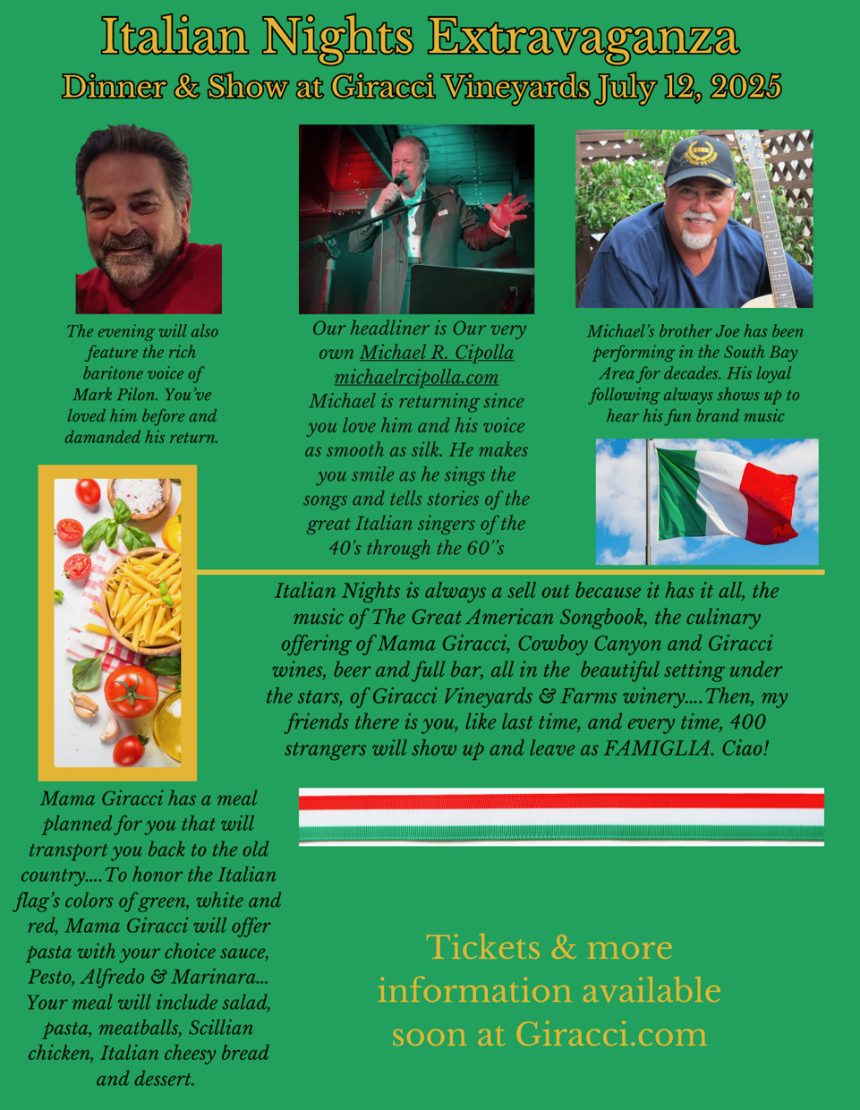 ITALIAN NIGHTS: Saturday, July 12, 2025 – Giracci